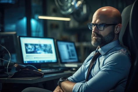 Premium AI Image A Man Is Depicted Sitting In Front Of Two Computer Monitors This Image Can Be