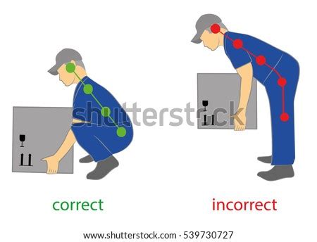 Correct Posture Lift Heavy Object Safely Stock Vector