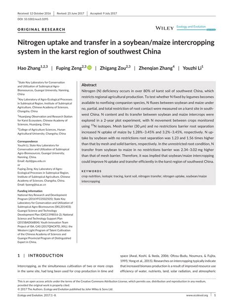 Pdf Nitrogen Uptake And Transfer In A Soybeanmaize Intercropping