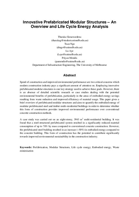 Pdf Innovative Prefabricated Modular Structures An Overview And Life Cycle Energy Analysis
