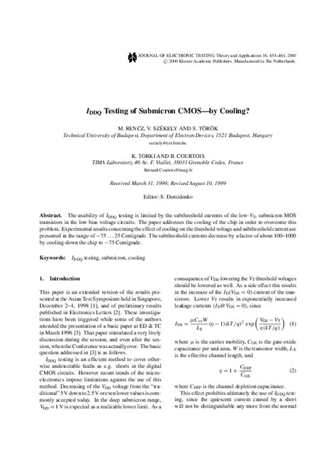 Pdf Cooling Effects On Iddq Testing In Cmos