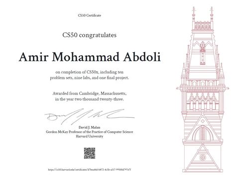 completed cs50 introduction to computer science amir mohammad abdoli