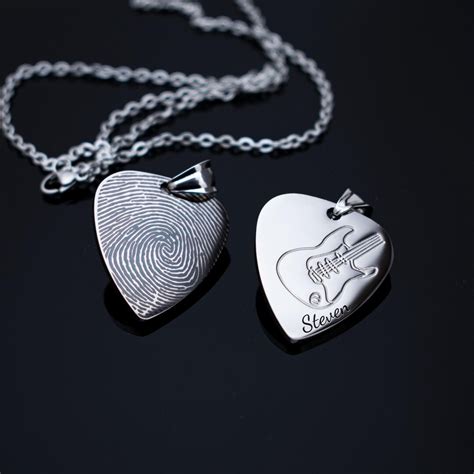 Personalized Guitar Pick Necklace Custom Engraved Name Hand Drawn Art