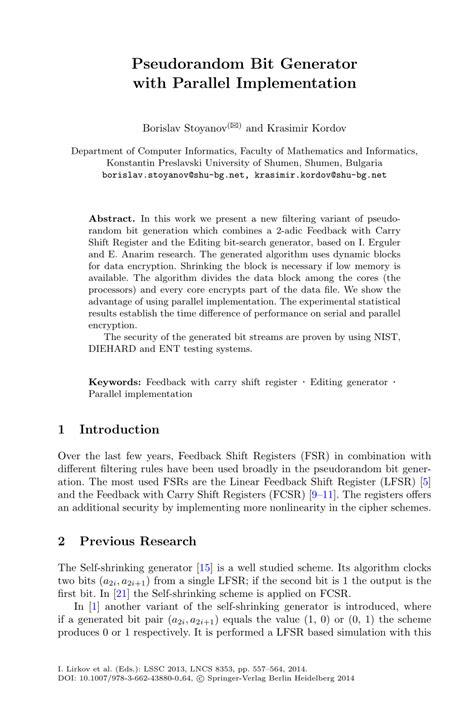 Pdf Pseudorandom Bit Generator With Parallel Implementation