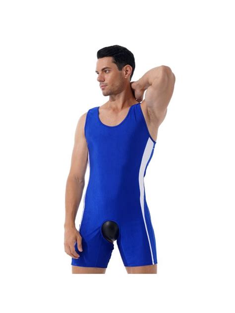 Iefiel Men One Piece Open Crotchless Open Butt Jumpsuit Nightwear Color Block Sleeveless