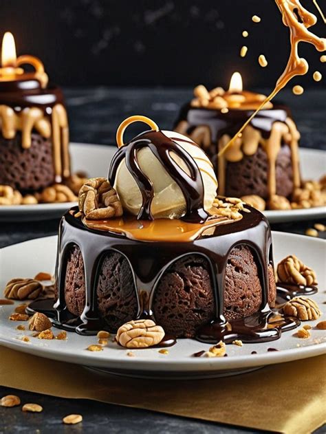Dessert Symphony Chocolate Cake With Nuts And Caramel Drizzle