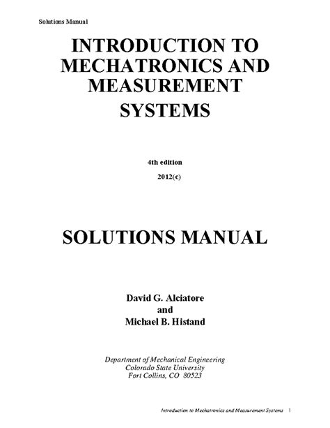 Introduction To Mechatronics Measurement Systems 4e Paperback Solutions Manual Introduction To