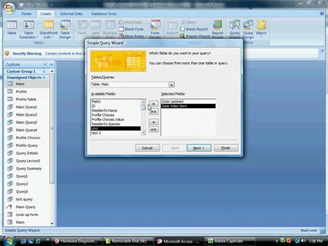 Microsoft Access 2007 Lesson 4 Simple Query Wizard Youtube