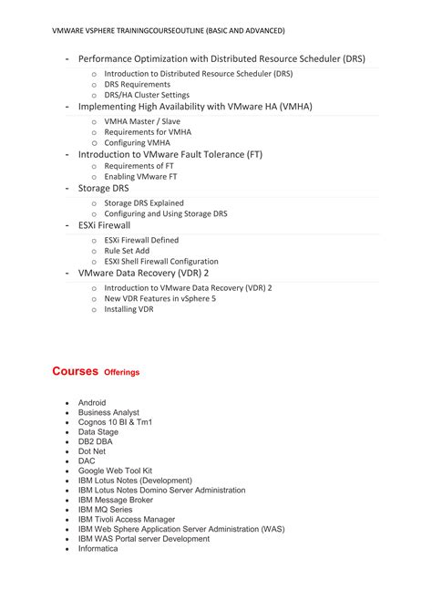 Vmware Training Course Docx Operating Systems Computer Software And Applications
