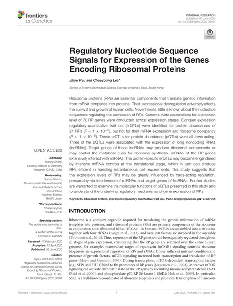 Pdf Regulatory Nucleotide Sequence Signals For Expression Of The Genes Encoding Ribosomal Proteins