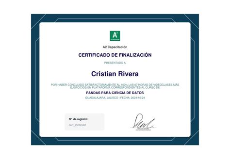 cristian rivera esparza on linkedin certificate of completion for pandas for data science