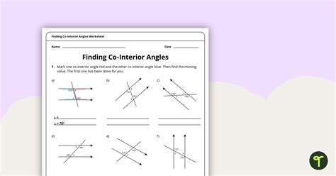 Finding Co Interior Angles Year 7 Maths Worksheet Teach Starter Worksheets Library