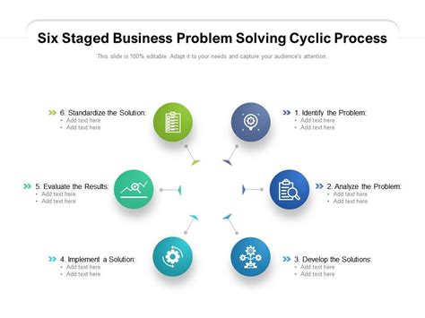 Six Staged Business Problem Solving Cyclic Process Powerpoint Slides