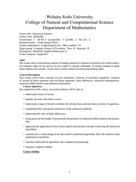 Course Outline Numerical Analysis Pdf Finite Difference Mathematical Relations