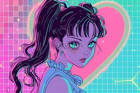 복고풍 스타일의 애니메이션 소녀 일러스트 무료 다운로드 Lovepik