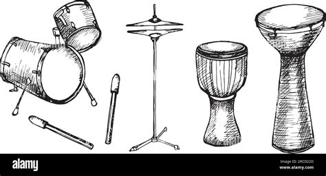 Drum Kit Drumsticks Vector Illustration Isolated Musical Instrument