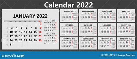 календарь на 2022 год с номерами недель Иллюстрация вектора иллюстрации насчитывающей