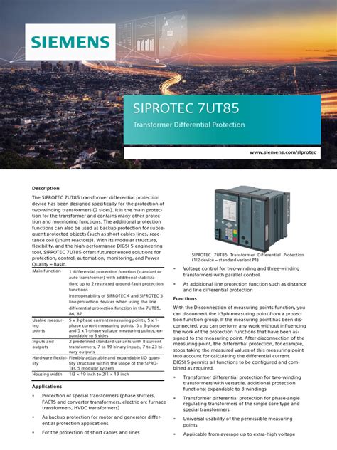 Siprotec 7ut85 Profile Pdf Transformer Computer Engineering