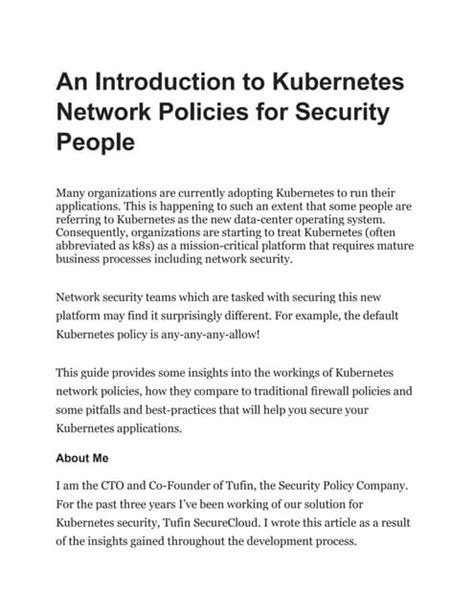 An Introduction To Kubernetes Network Policies For Security Peoplepdf