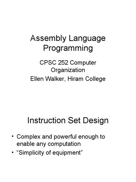 Assembly Language Programming Cpsc 252 Computer Organization Ellen
