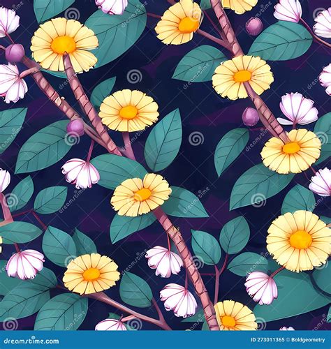 Floral Botanical Illustration Tropical Seamless Pattern Illustration Art Design Generative Ai