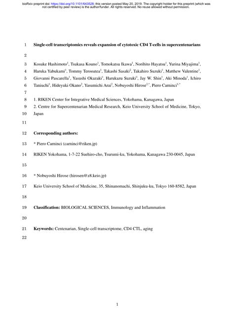 Single Cell Transcriptomics Reveals Expansion Of Cytotoxic Cd4 T Cells