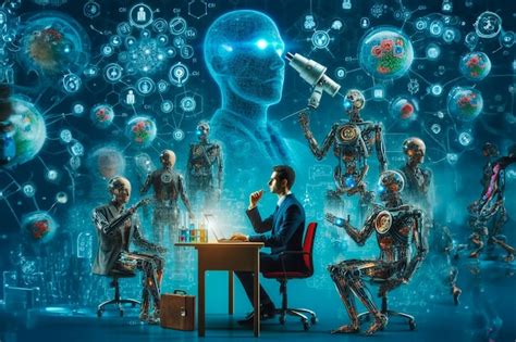 Premium Photo Artificial Intelligence Facilitating Human And Robot Collaboration In Futuristic