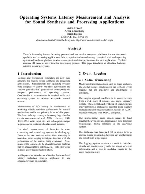 Pdf Operating Systems Latency Measurement And Analysis For Sound