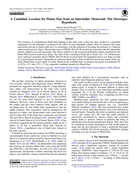 Pdf A Candidate Location For Planet Nine From An Interstellar