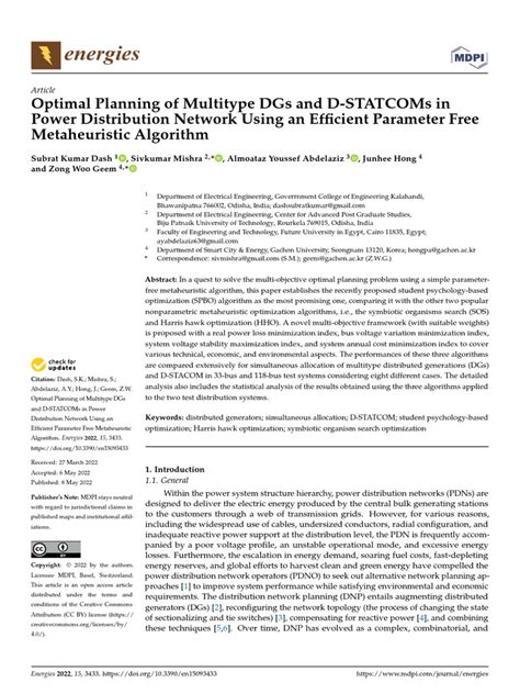 Optimal Planning Of Multitype Dgs And D Statcoms I Pdf Mathematical Optimization Metaheuristic