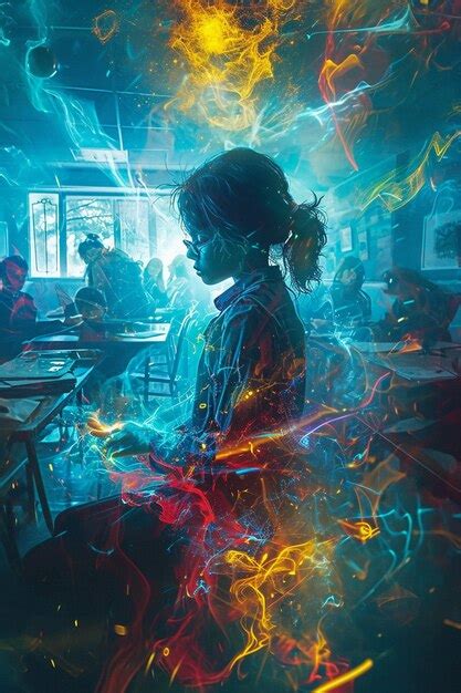 Premium Ai Image A Dynamic Digital Artwork Of Young Girls In A Classroom Setting
