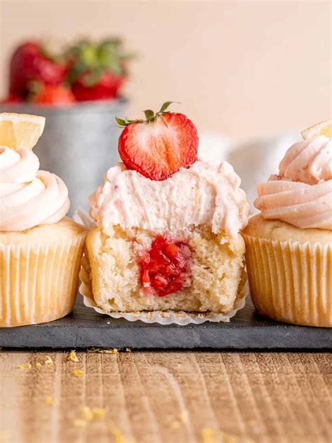 Lemon Cupcakes With Strawberry Filling Broken Oven Baking