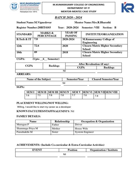 Sumugan M Mentor Form Download Free Pdf Cloud Computing