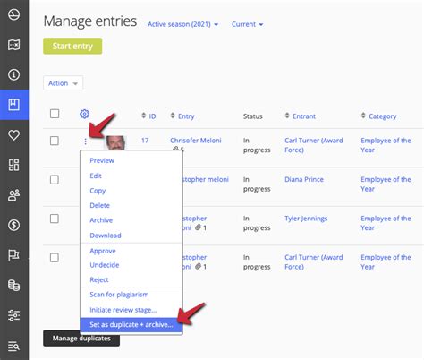 Manage Duplicate Entries Award Force Help Centre