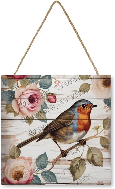 Robin Wooden Sign Robin Bird Hanging Wood Plaques Wildlife Robin Rustic Garden Kitchen Living