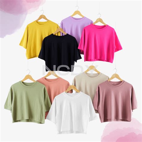 Jual Crop Tee Kaos Polos Crop Top Over Size Kaos Basic Cewek Crop