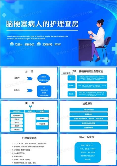 说课课件脑梗塞病人的护理查房PPT模板下载 熊猫办公