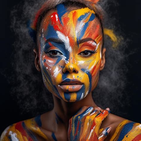 Premium Ai Image A Woman With Painted Face Paint Has The Colors