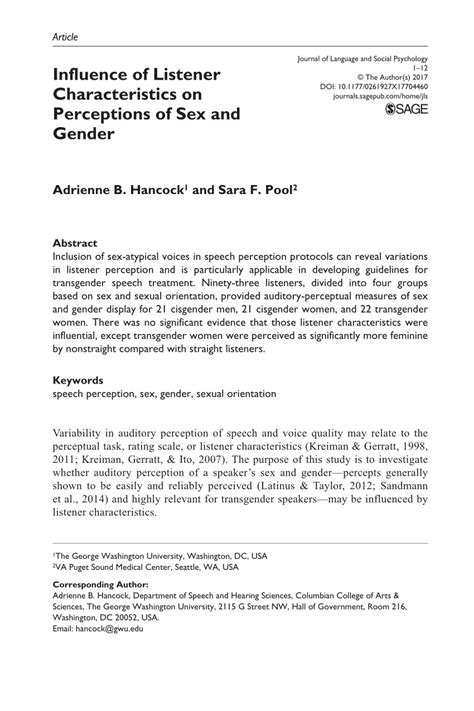 Pdf Influence Of Listener Characteristics On Perceptions Of Sex And