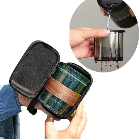 휴대용 핸드 브루잉 커피 필터 컵 세트 3 인 1 포트 피스 컵 공유 도구 티몬