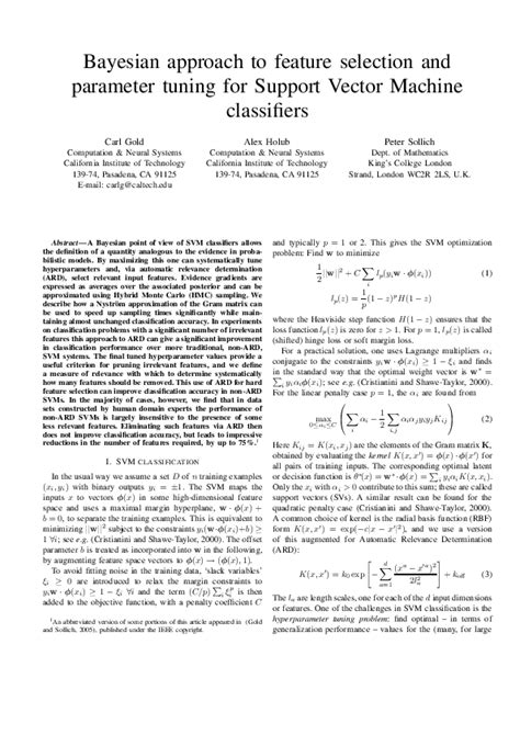 Pdf Bayesian Approach To Feature Selection And Parameter Tuning For Support Vector Machine