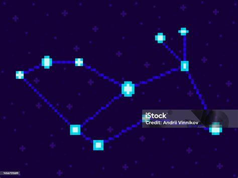 픽셀 아트 스타일의 레푸스 별자리 복고풍 비디오 게임 스타일의 밤하늘에 있는 8비트 별 별과 은하의 클러스터 응용 프로그램 배너 및 포스터를위한 디자인 벡터 그림 1980