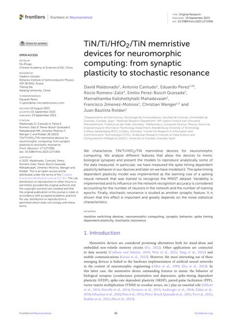 Pdf Tin Ti Hfo2 Tin Memristive Devices For Neuromorphic Computing From Synaptic Plasticity To