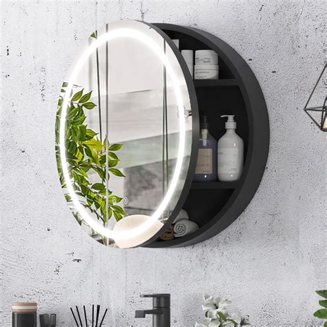 Black Round Bathroom Mirror Medicine Cabinet