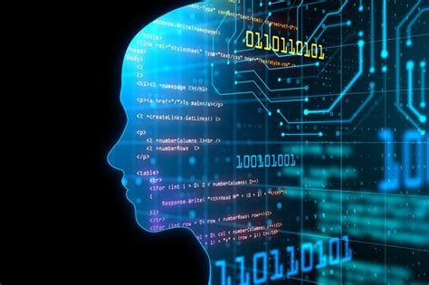 코딩 및 프로그래밍 인터페이스 3d 렌더링을 사용하여 어두운 배경에서 파란색 그림자 인간 머리 쪽 보기를 사용하는 기계 학습 및 소프트웨어 기술 개념 프리미엄 사진