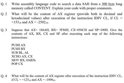 Solved Q 1 Write Assembly Language Code To Search A Data