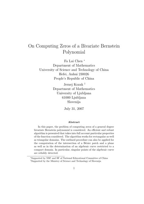 Pdf On Computing Zeros Of A Bivariate Bernstein Polynomial