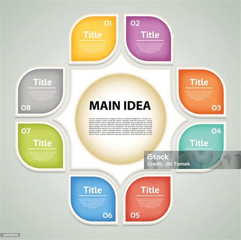 벡터 원 Infographic입니다 주기형 다이어그램 그래프 프레 젠 테이 션 및 원형 차트에 대 한 템플릿 8 옵션 부품 단계
