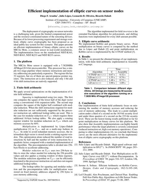 pdf efficient implementation of elliptic curves on sensor nodes