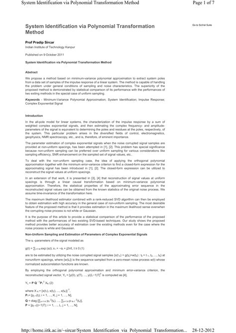 Pdf System Identification Via Polynomial Transformation Method